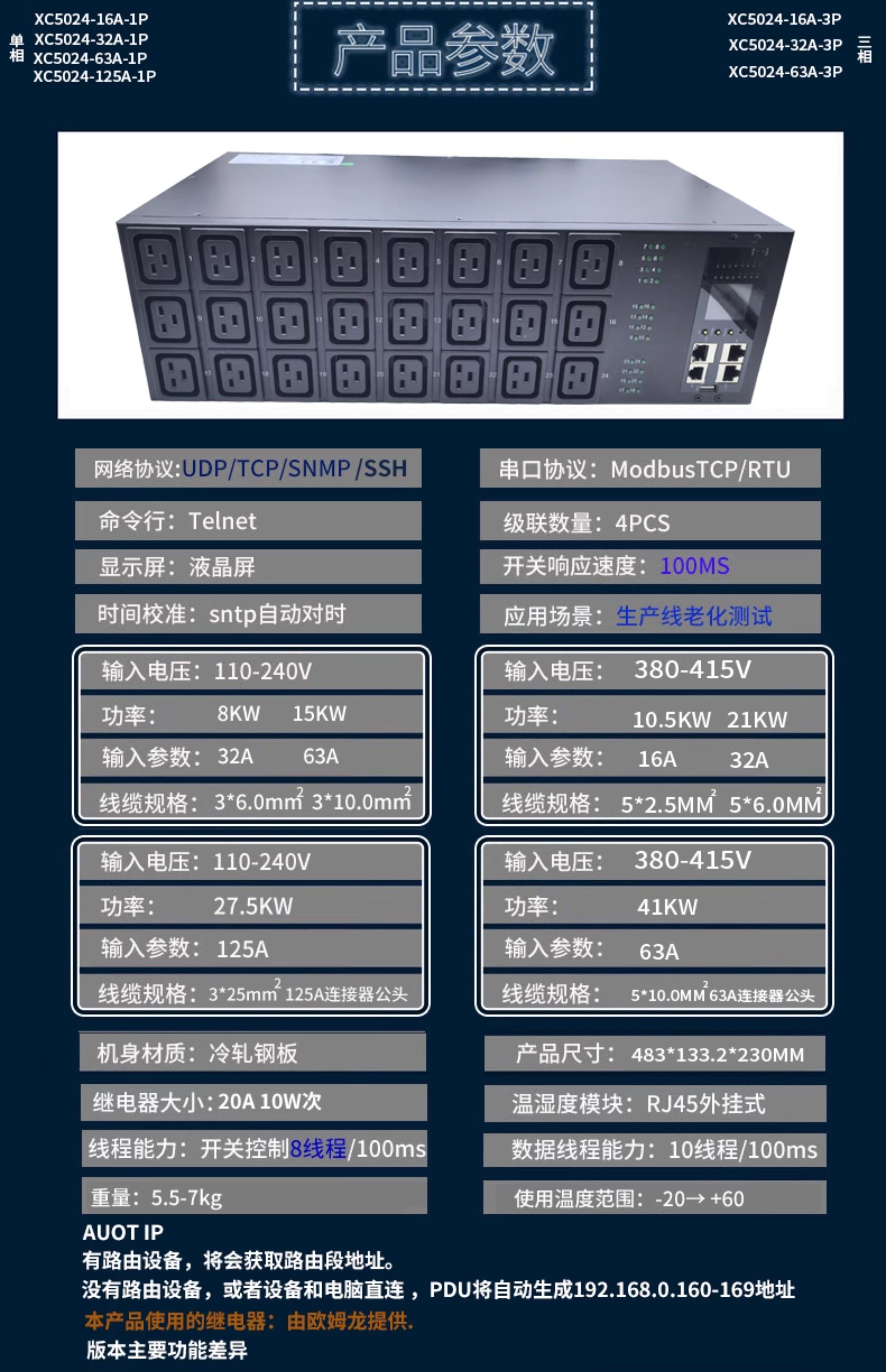 单相24位C19大功率Ai服务器测试智能PDU插座snmp协议分监分控 - 深圳市圆满电子科技有限公司